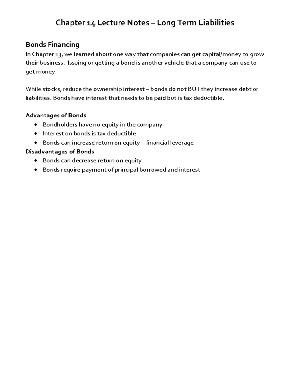 Chapter 14 Lecture Notes - Long Term Liabilities & Bonds - Studocu