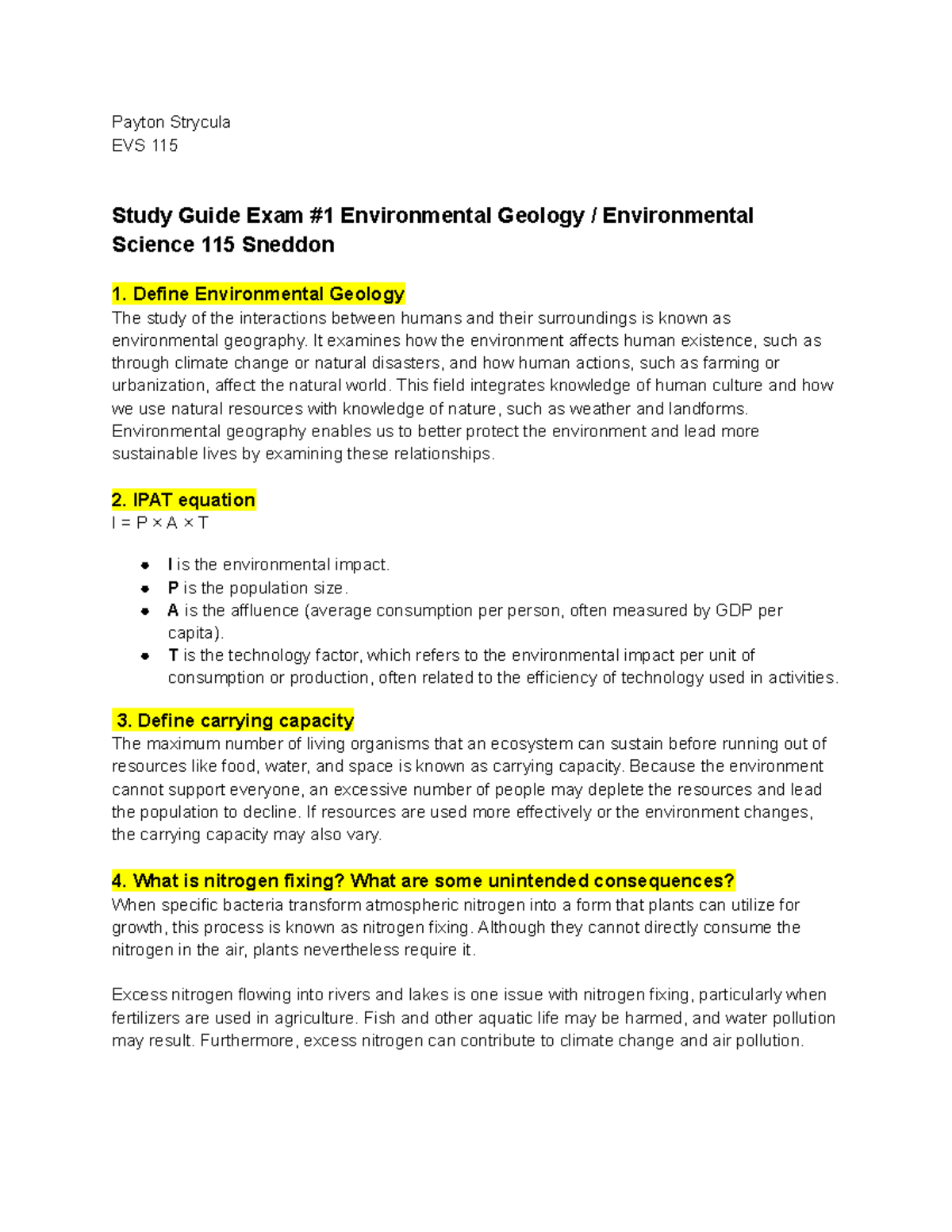 EVS 115 - Environmental Geology Study Guide for Final Exam - Studocu