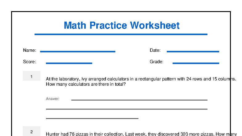 Math Practice Worksheet 4: Problem Solving & Solutions - Studocu