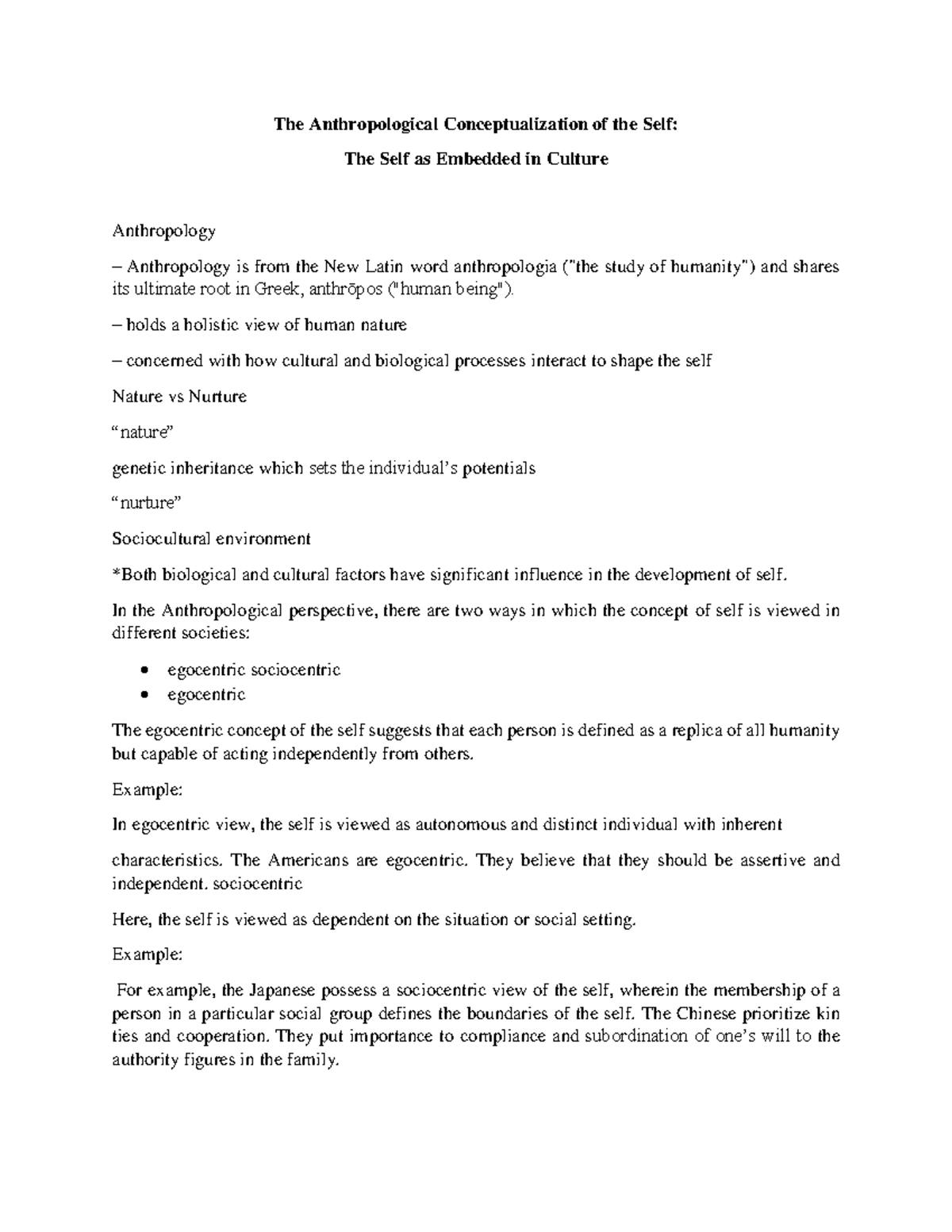 The Anthropological Conceptualization of the Self - Understanding Self ...