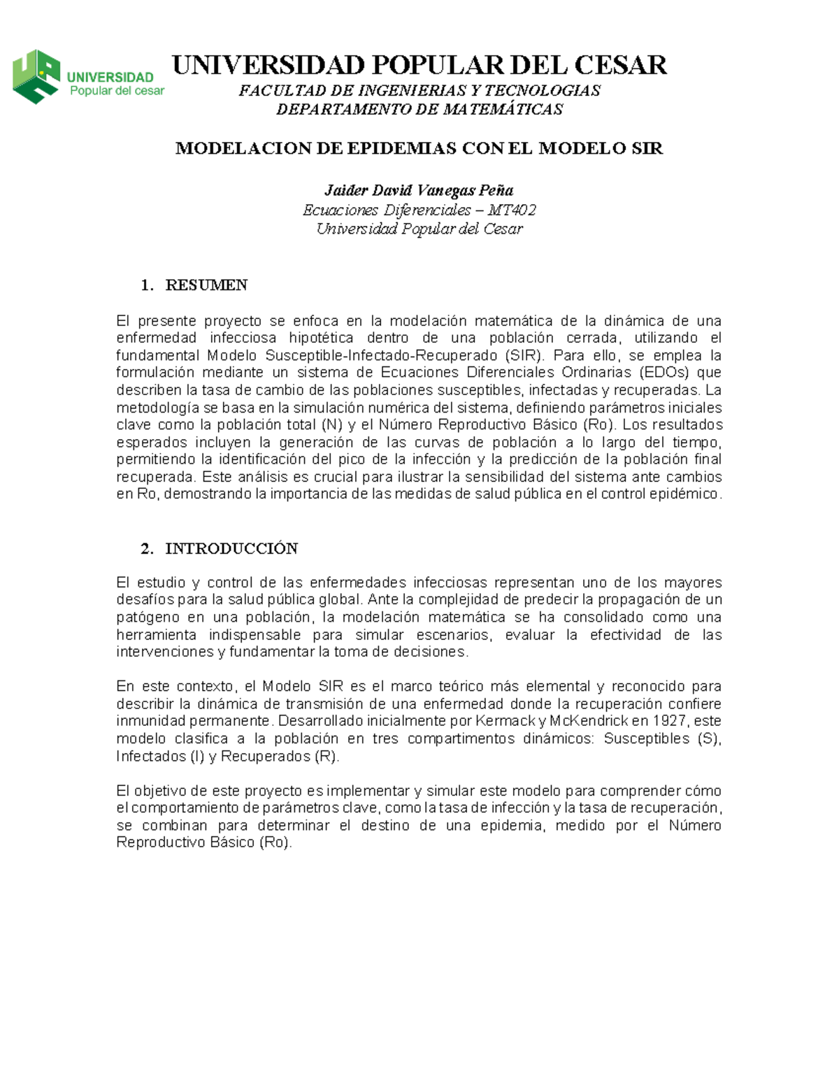 Modelación de Epidemias con el Modelo SIR - MT402 - Studocu