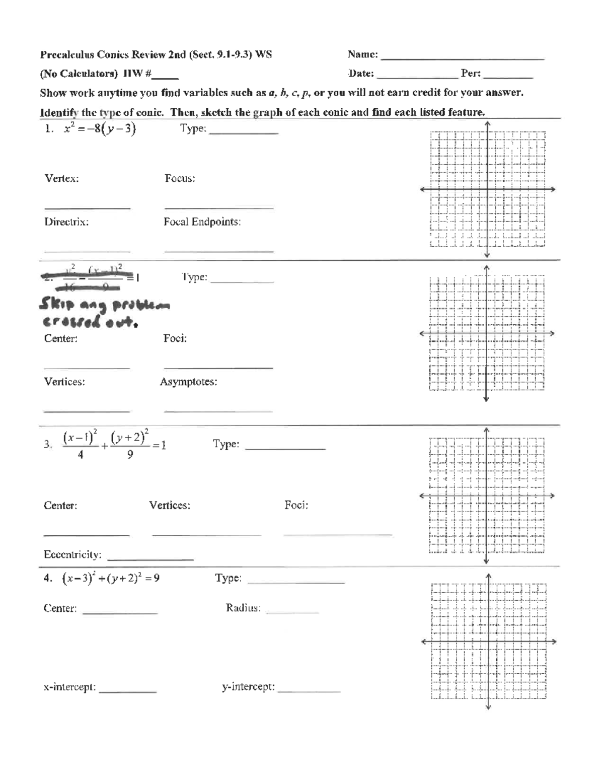 Conics review - i need premium - Precalculus Conics Review 2nd (Sect ...