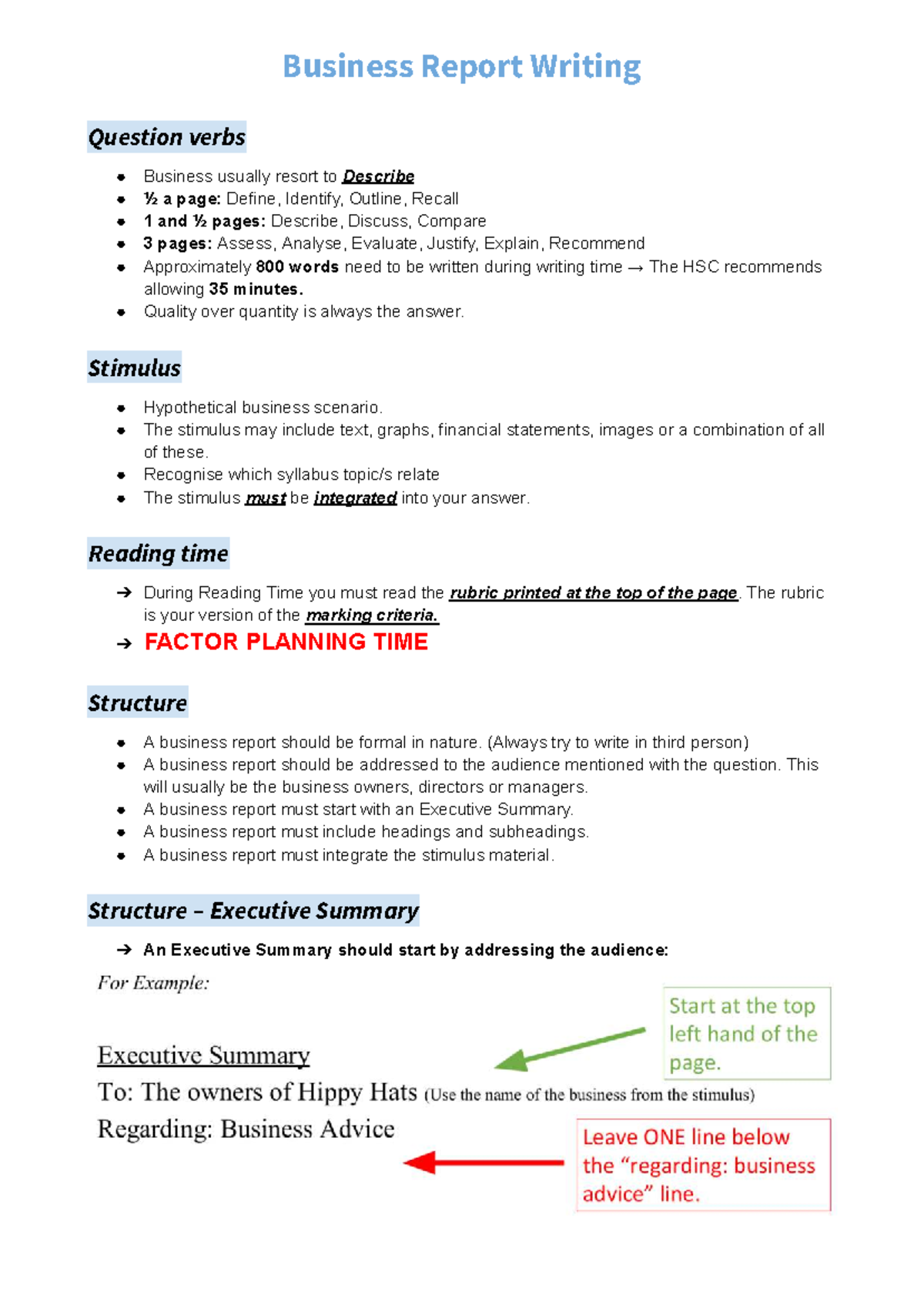 Business Report Writing Guide: Key Verbs & Structure for HSC - Studocu