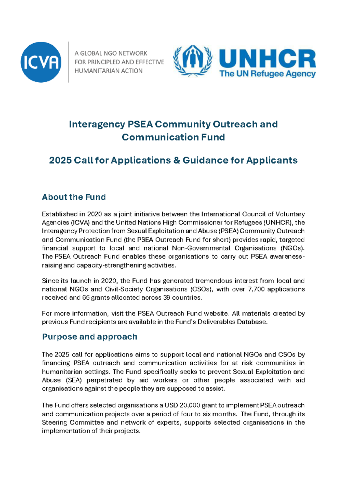 Interagency PSEA Community Outreach Fund 2025 Application Guidance ...