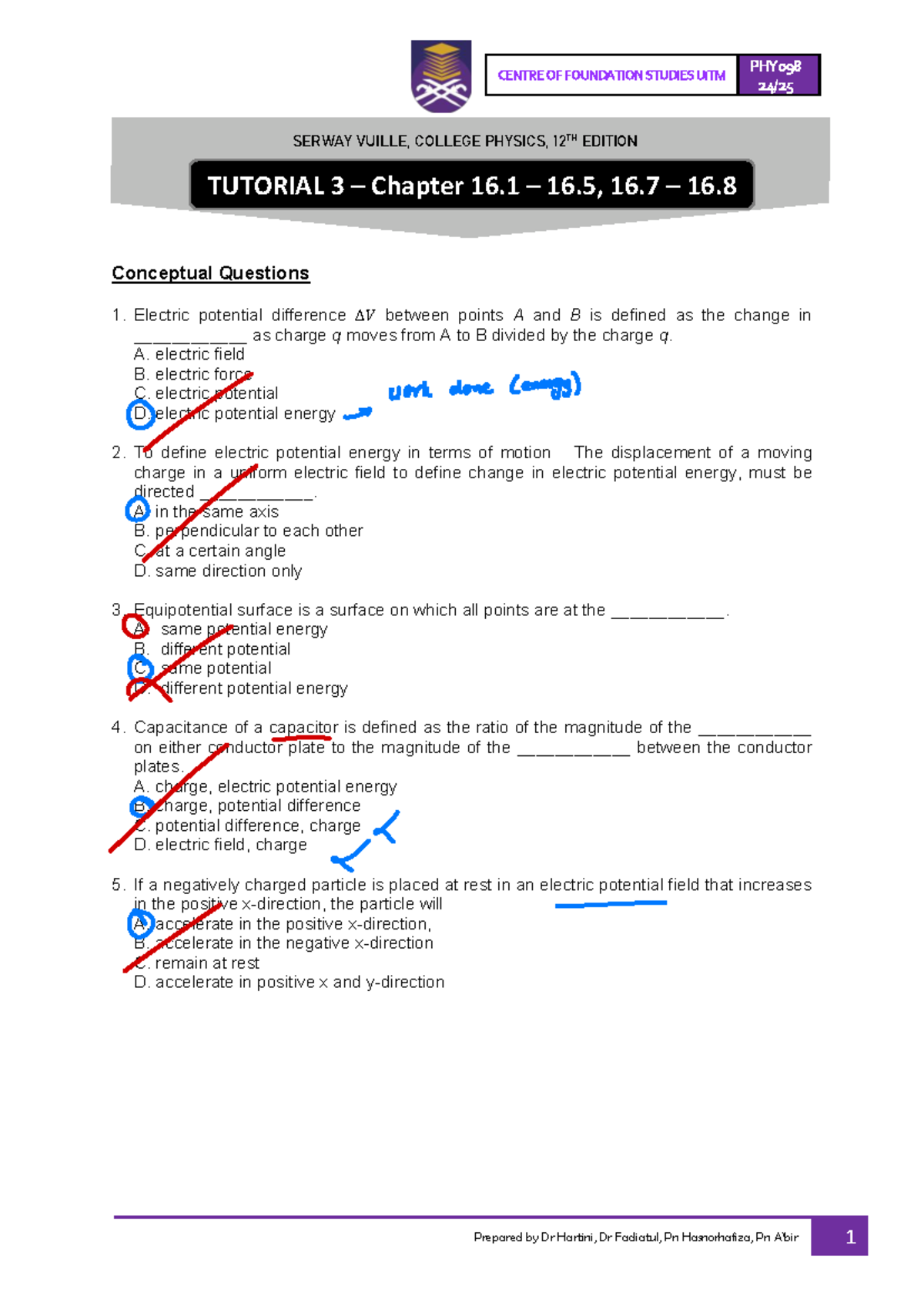 PHY098 Week 3 Lecture Notes: Electric Potential & Capacitance Concepts ...