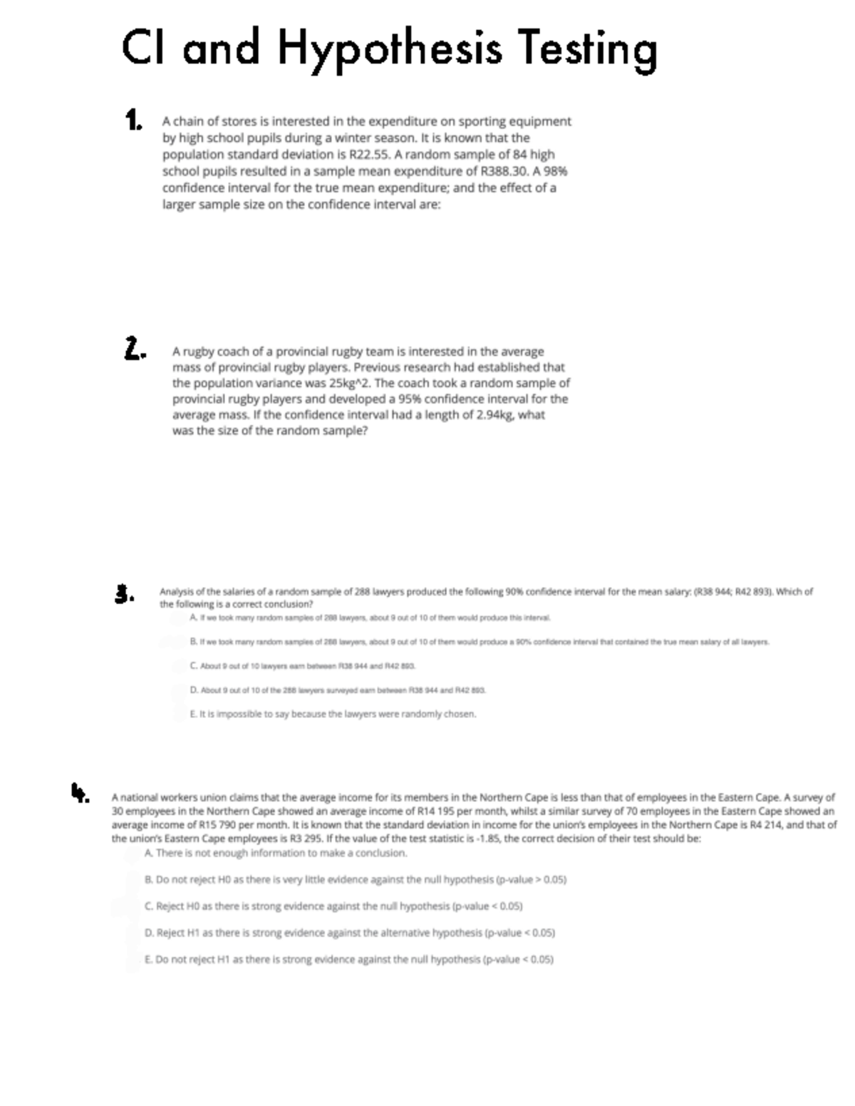 Confidence Interval and Hypothesis Testing Concepts - CI Questions ...
