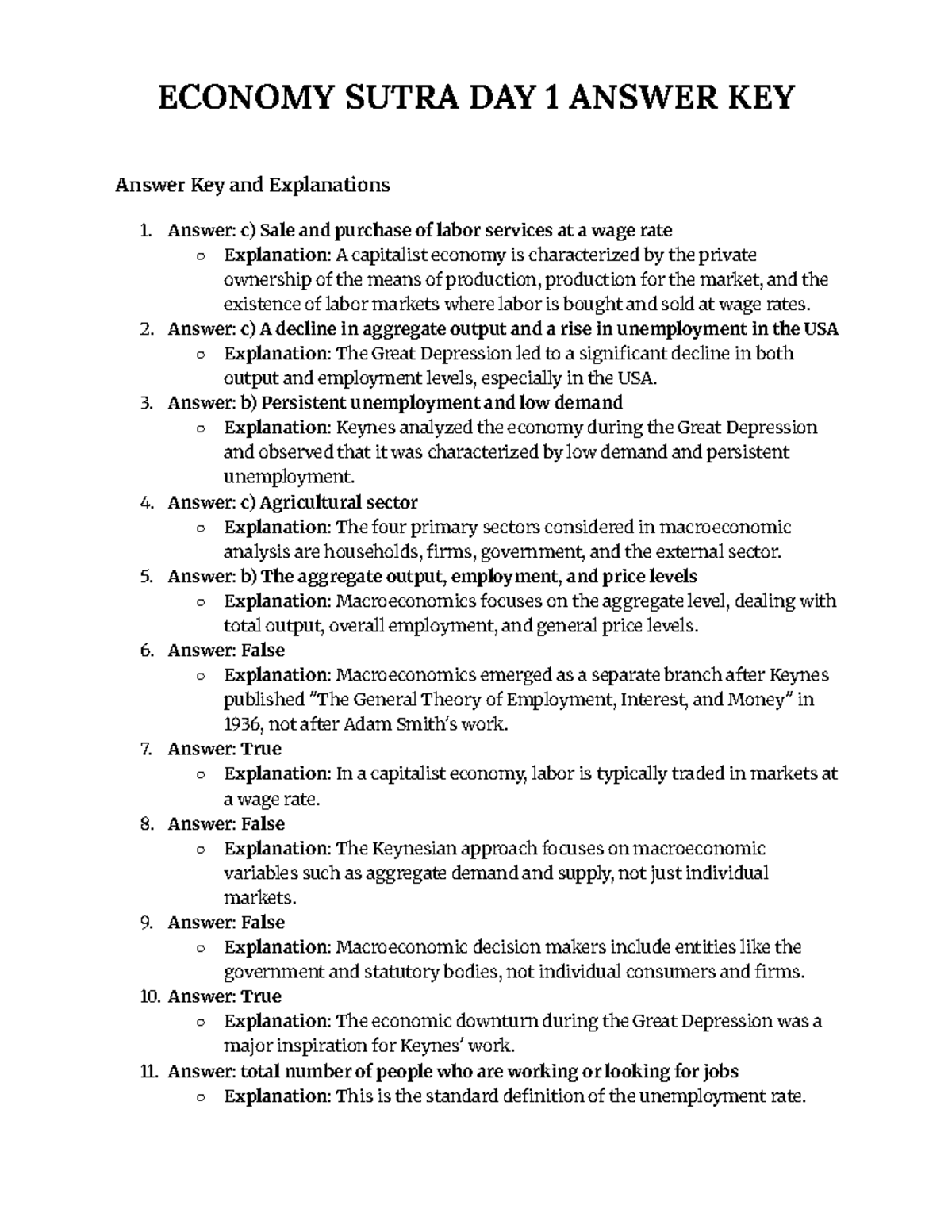 Economy Sutra DAY 1 Answer Key & Explanations - Studocu