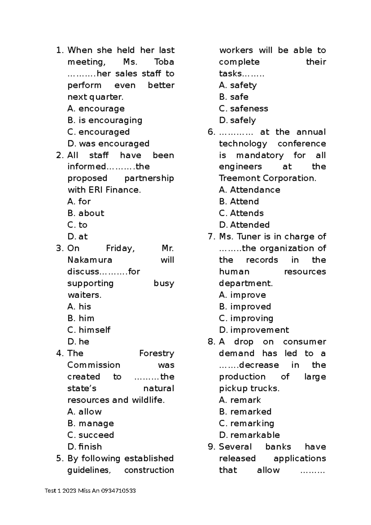 Test 1 ETS 2023 - English Language Proficiency Exercises - Studocu