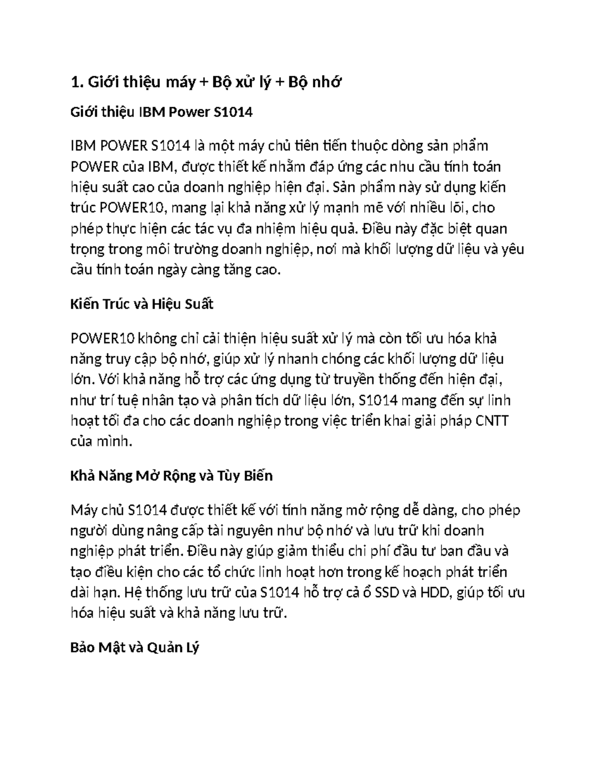 BTL-KTMT - Tìm hiểu về IBM POWER S1014 và Kiến Trúc Máy Tính - Studocu