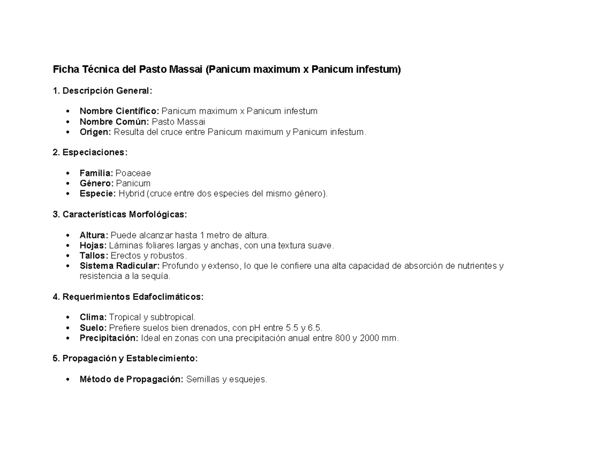 Ficha Técnica del Pasto Massai (Panicum maximum x Panicum infestum) y ...