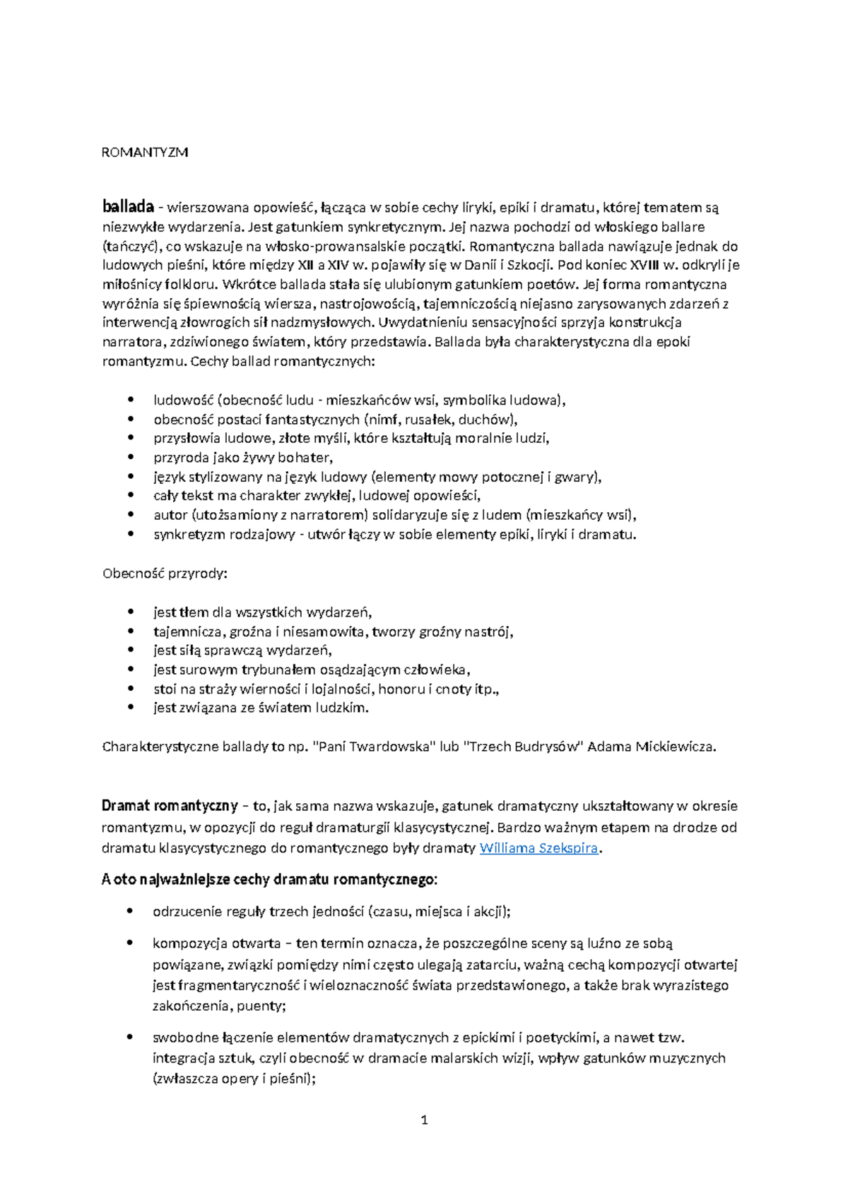 Romantyzm - ROMANTYZM ballada - wierszowana opowieść, łącząca w sobie ...