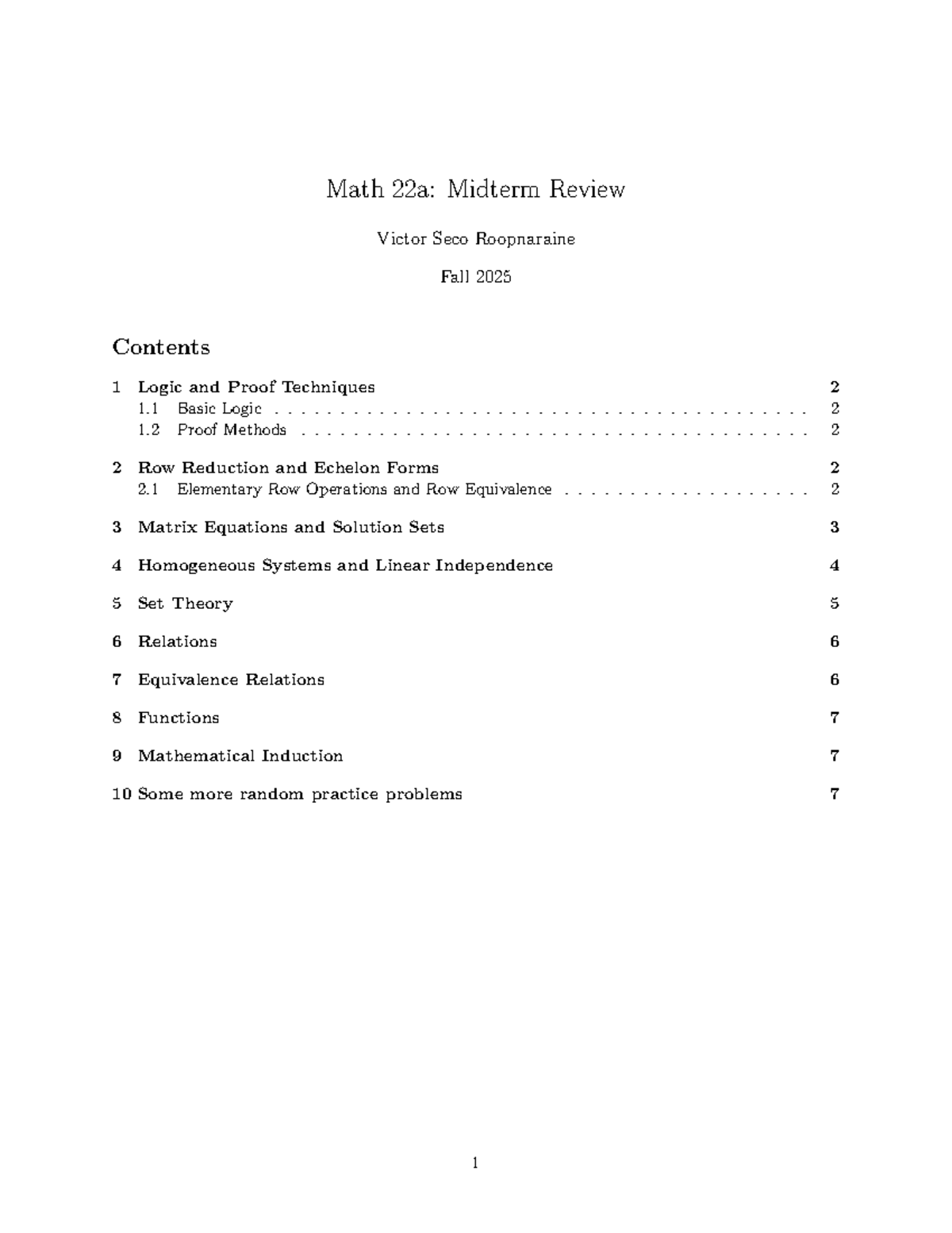 Math 22a: Midterm Review - Logic, Proofs & Linear Algebra Concepts - Studocu