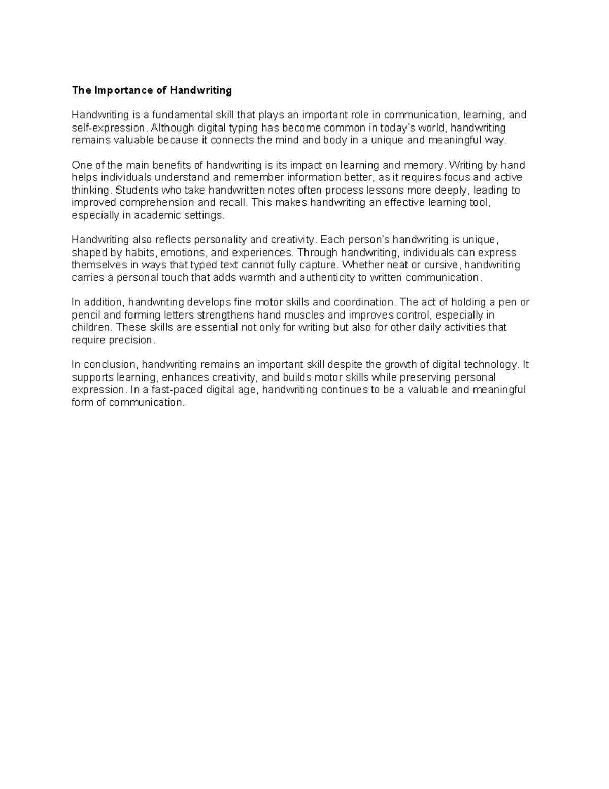 The Importance of Handwriting: A Valuable Skill in Learning and ...