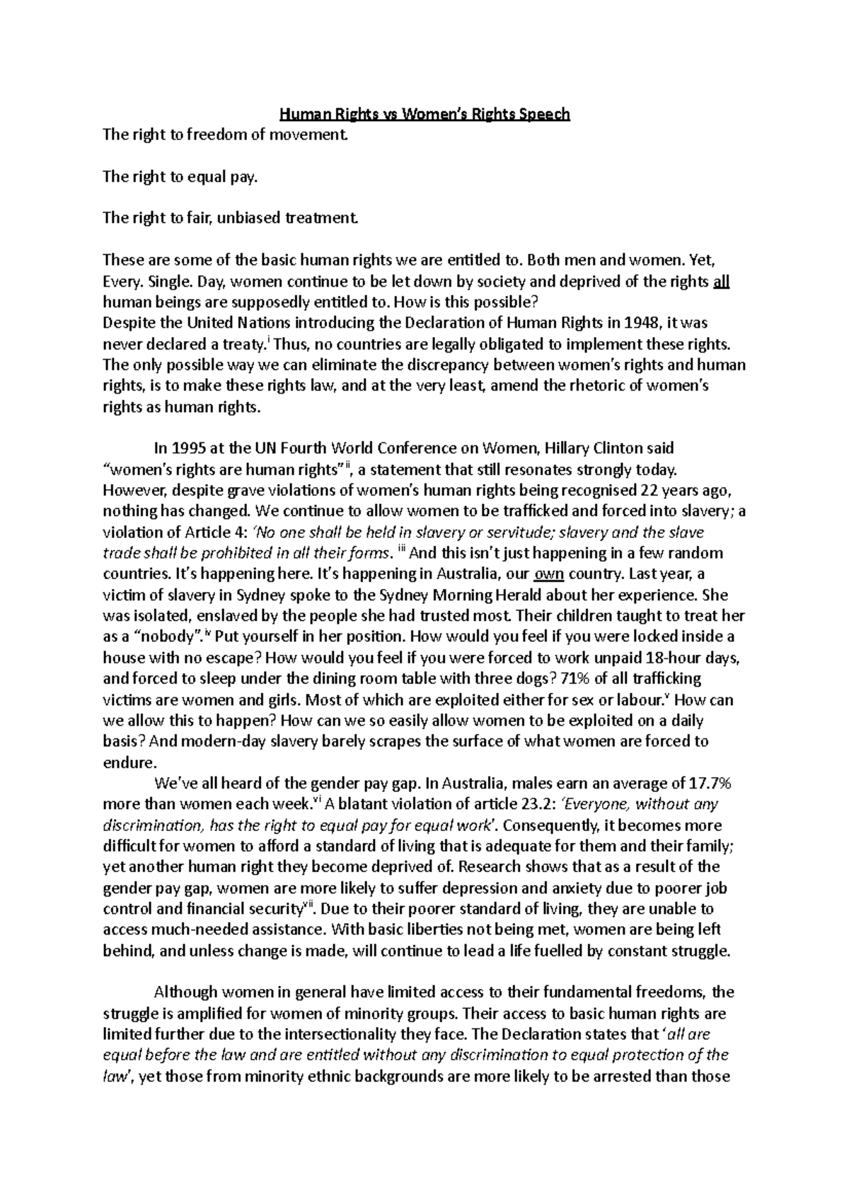 Persuasive Speech - Gender Equality - Human Rights vs Women’s Rights ...