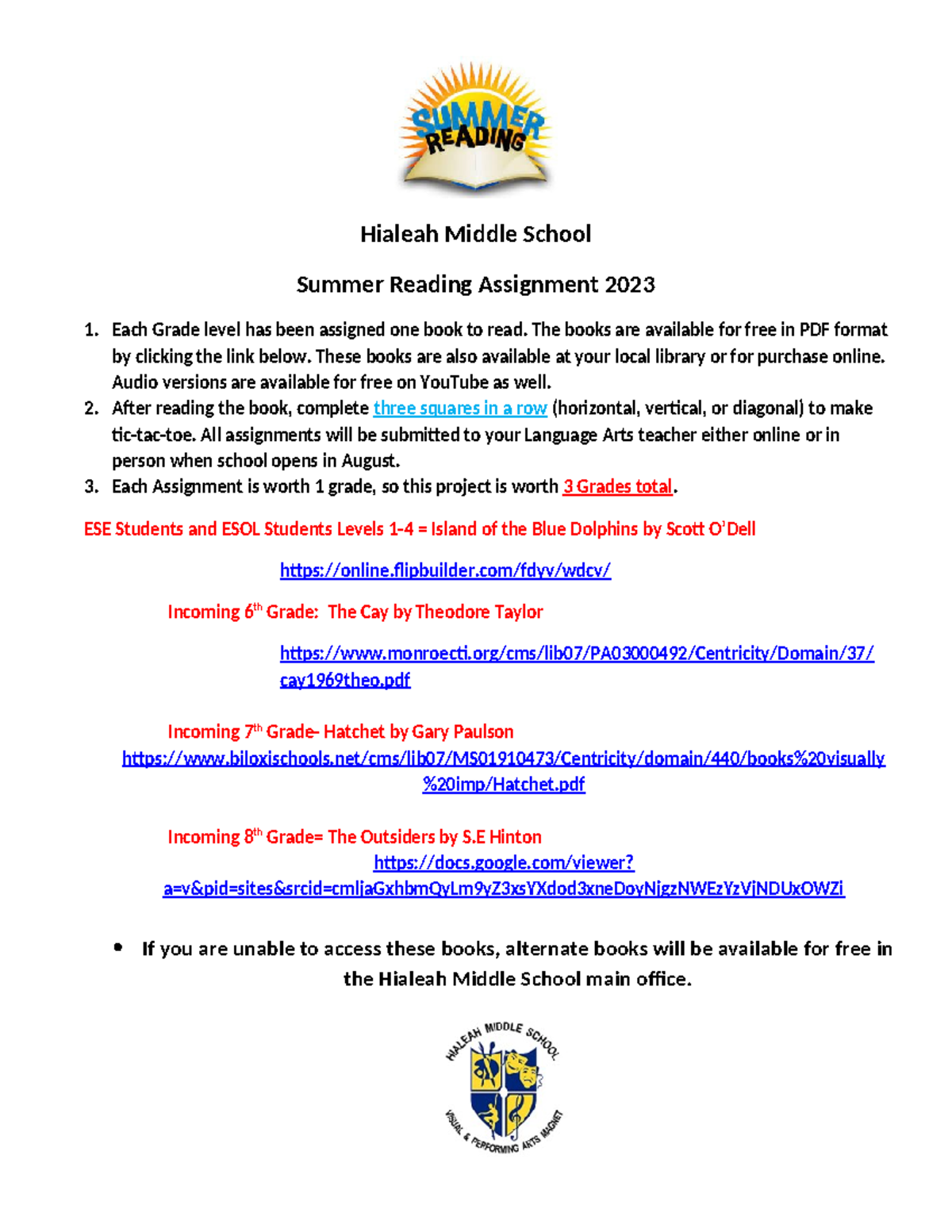 HMS Summer Reading Assignment 2023: Tic Tac Toe Project Guide - Studocu