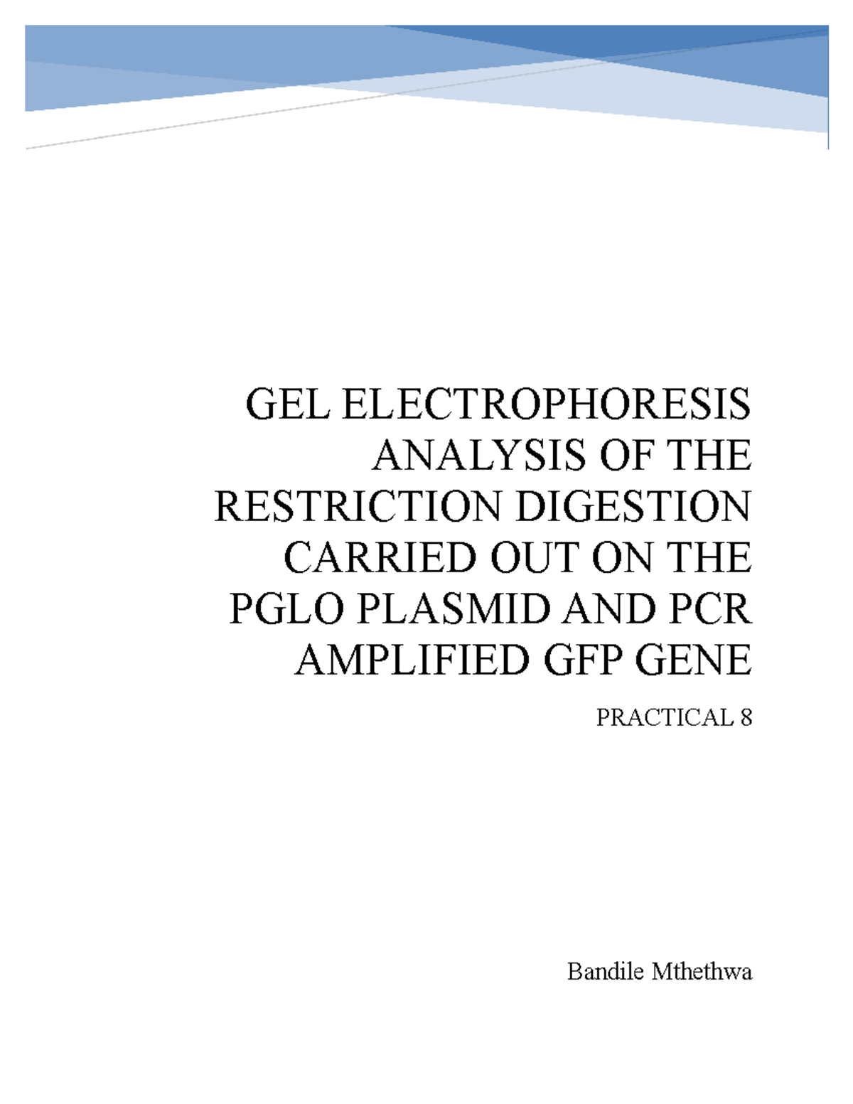 RDNA Pract 8 Report: Gel Electrophoresis & Restriction Digest Analysis ...