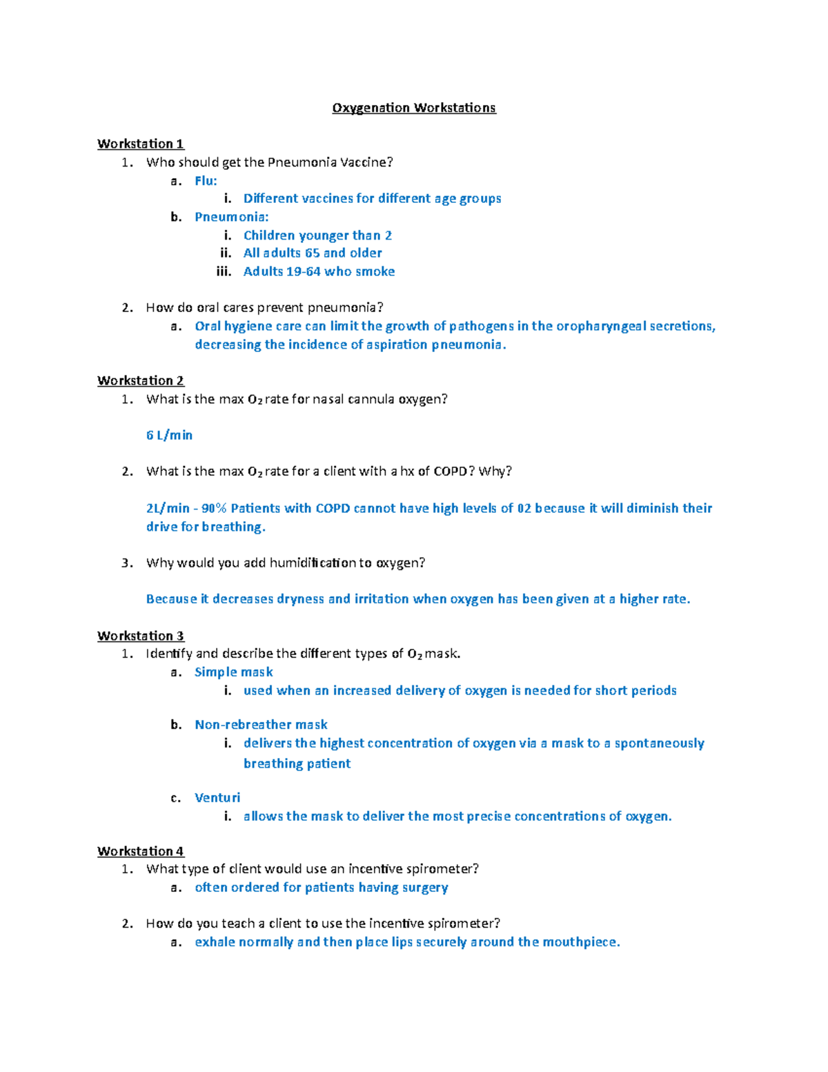 O2 Workstation Notes: Pneumonia, Oxygen Therapy, & Safety Measures ...