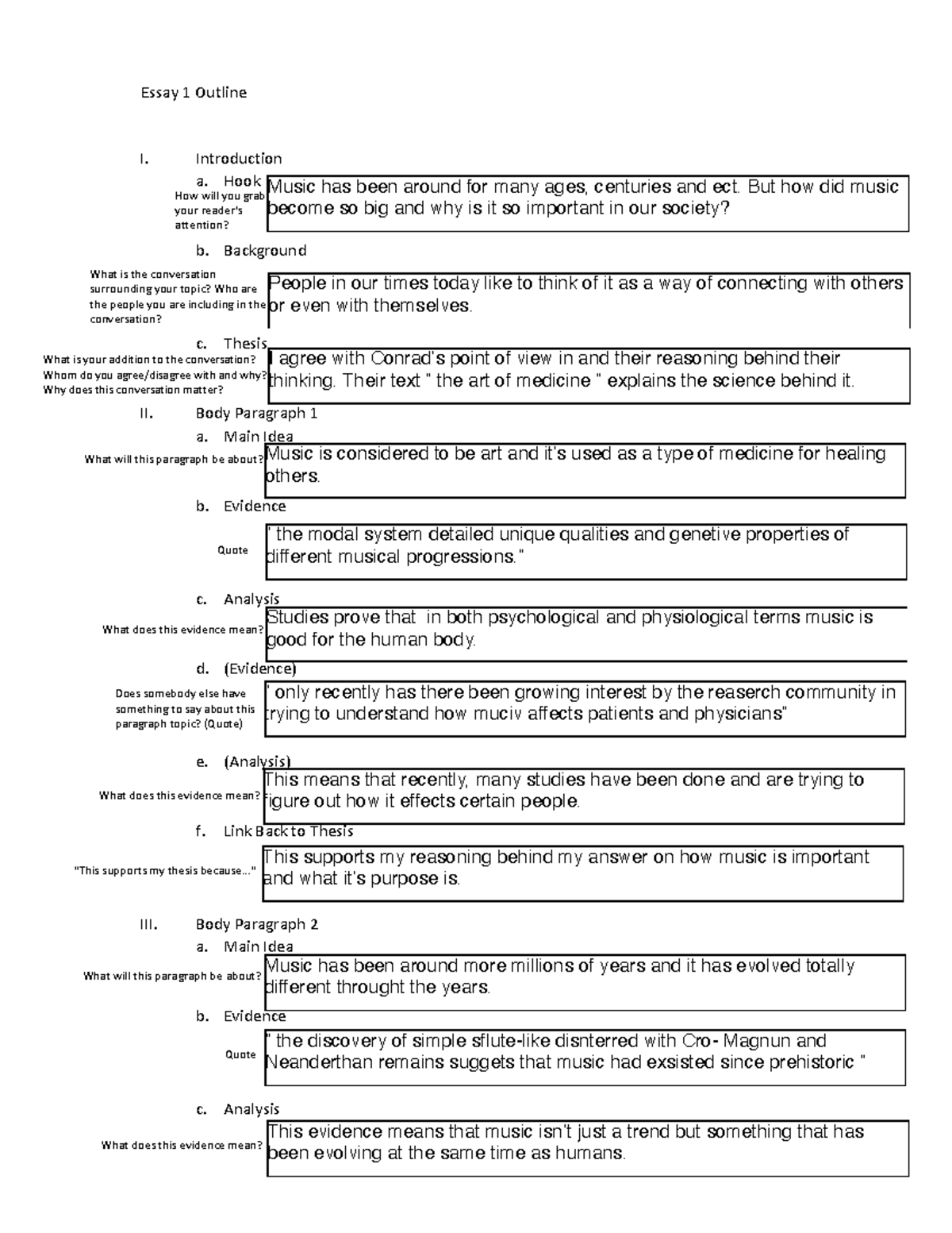 Essay 1 Outline: Importance of Music in Society and Shared Connections ...