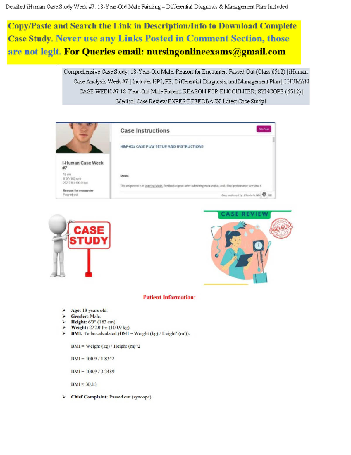 iHuman Case Study 6512: 18-Year-Old Male Fainting & Management Plan ...