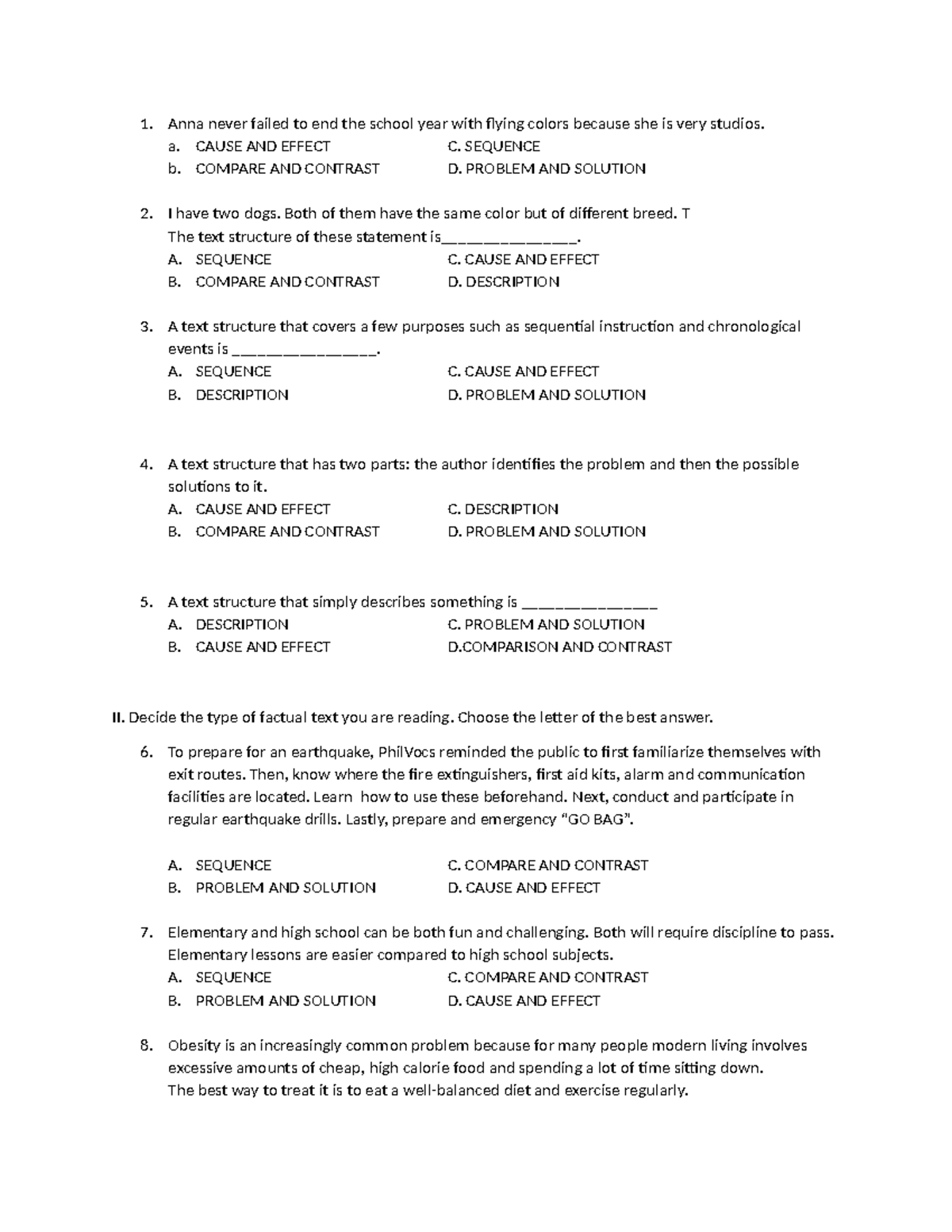 Text Structure Review for English 101: Types and Examples - Studocu