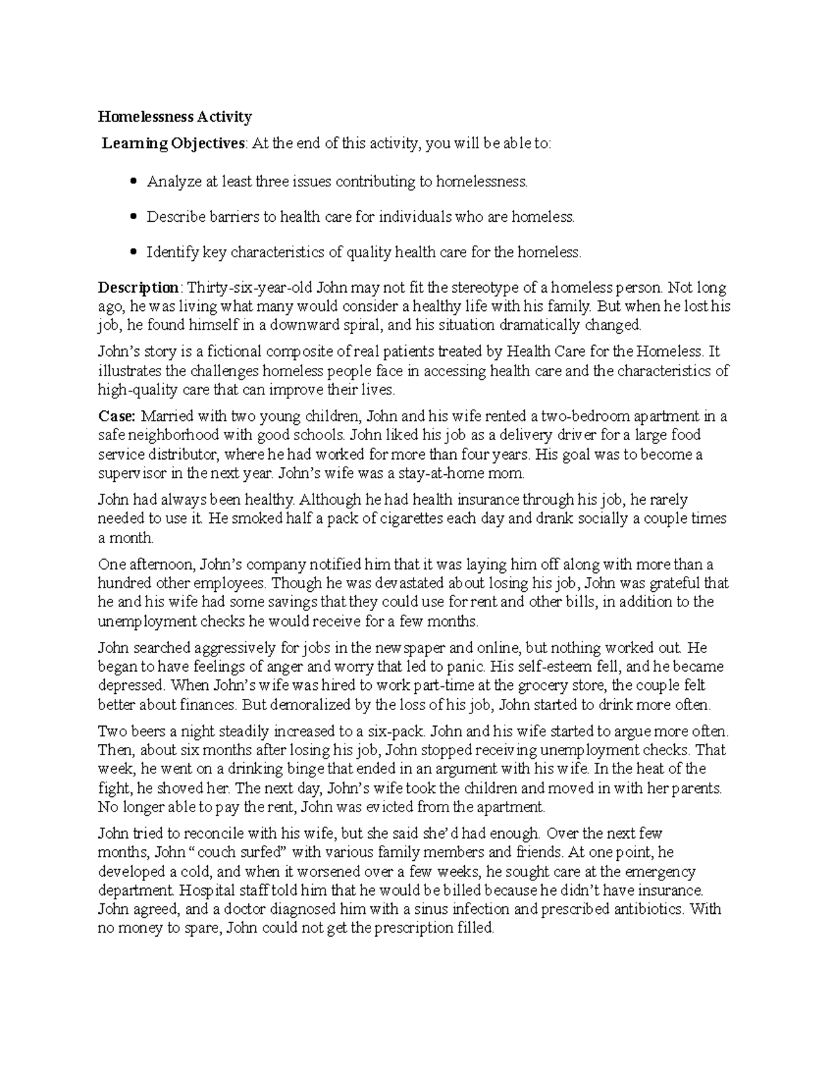 Case Study: Understanding Homelessness Through John's Story - Studocu