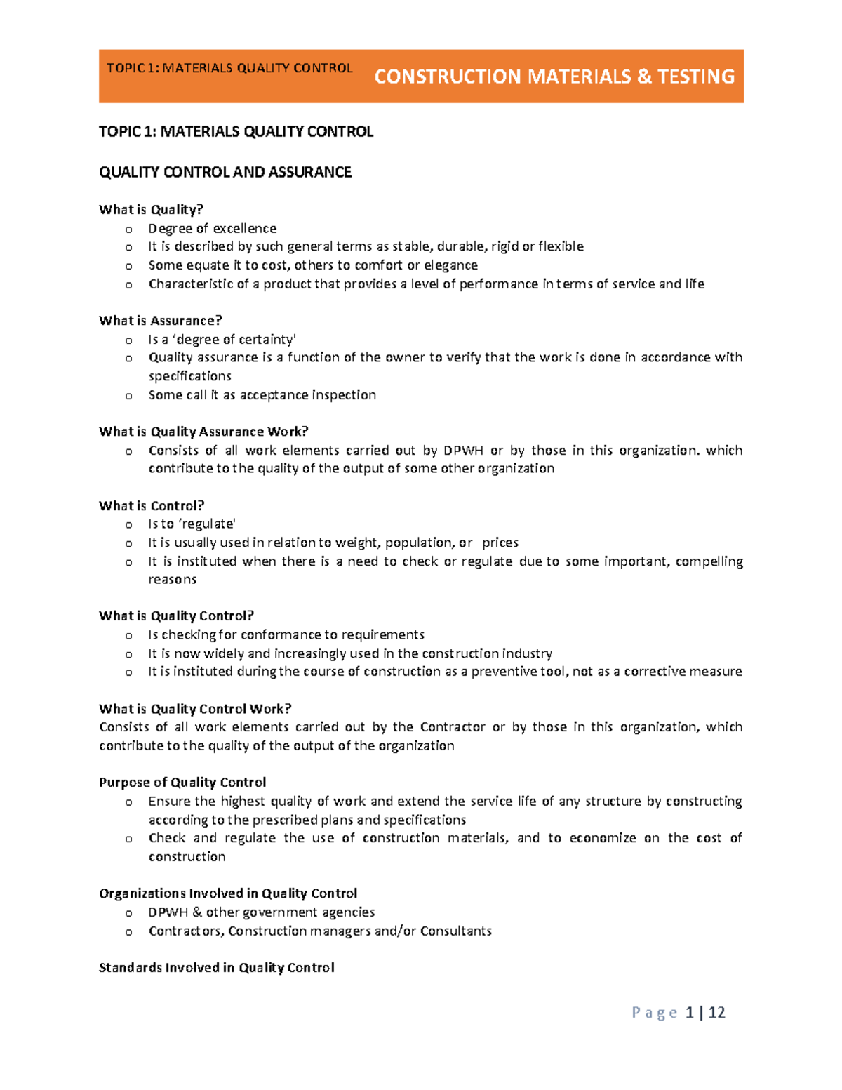MTC 101 - Topic 1: Quality Control in Construction Materials Testing ...
