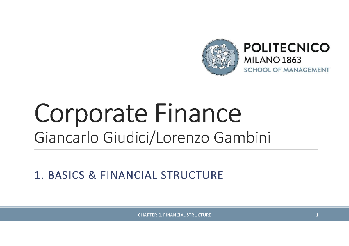 Corporate Finance (FIN 101) - Chapter 1: Financial Structure Overview ...
