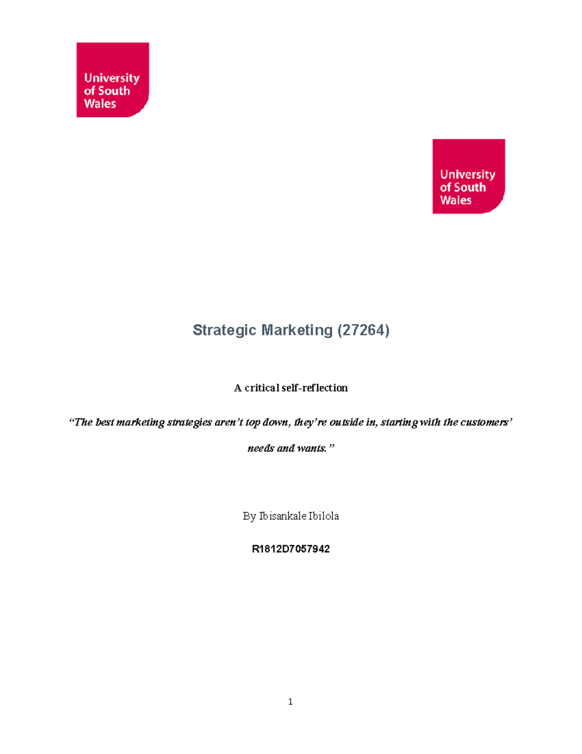 Self- Reflection on Amazon - Strategic Marketing (27264) A critical ...