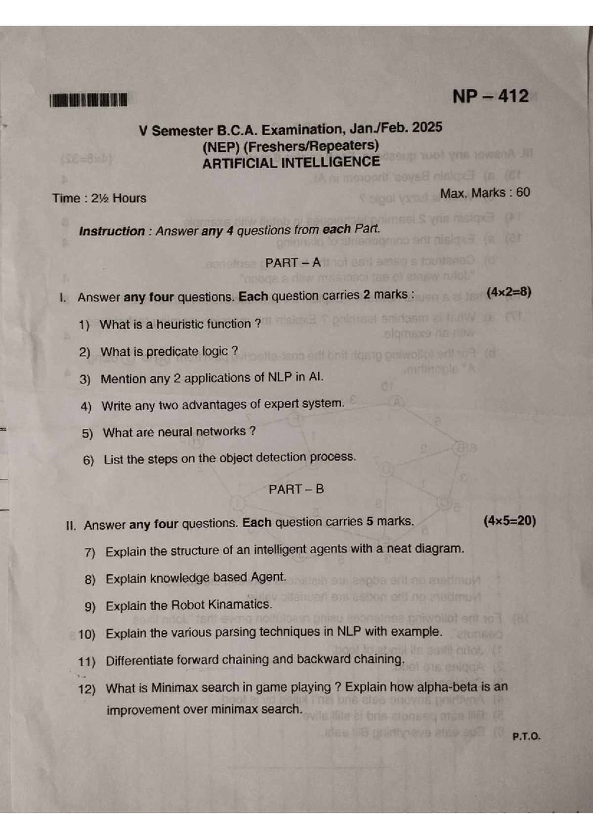 Artificial Intelligence BCA (NEP BU) Sem 5 QP 2024-25 - Exam Paper ...