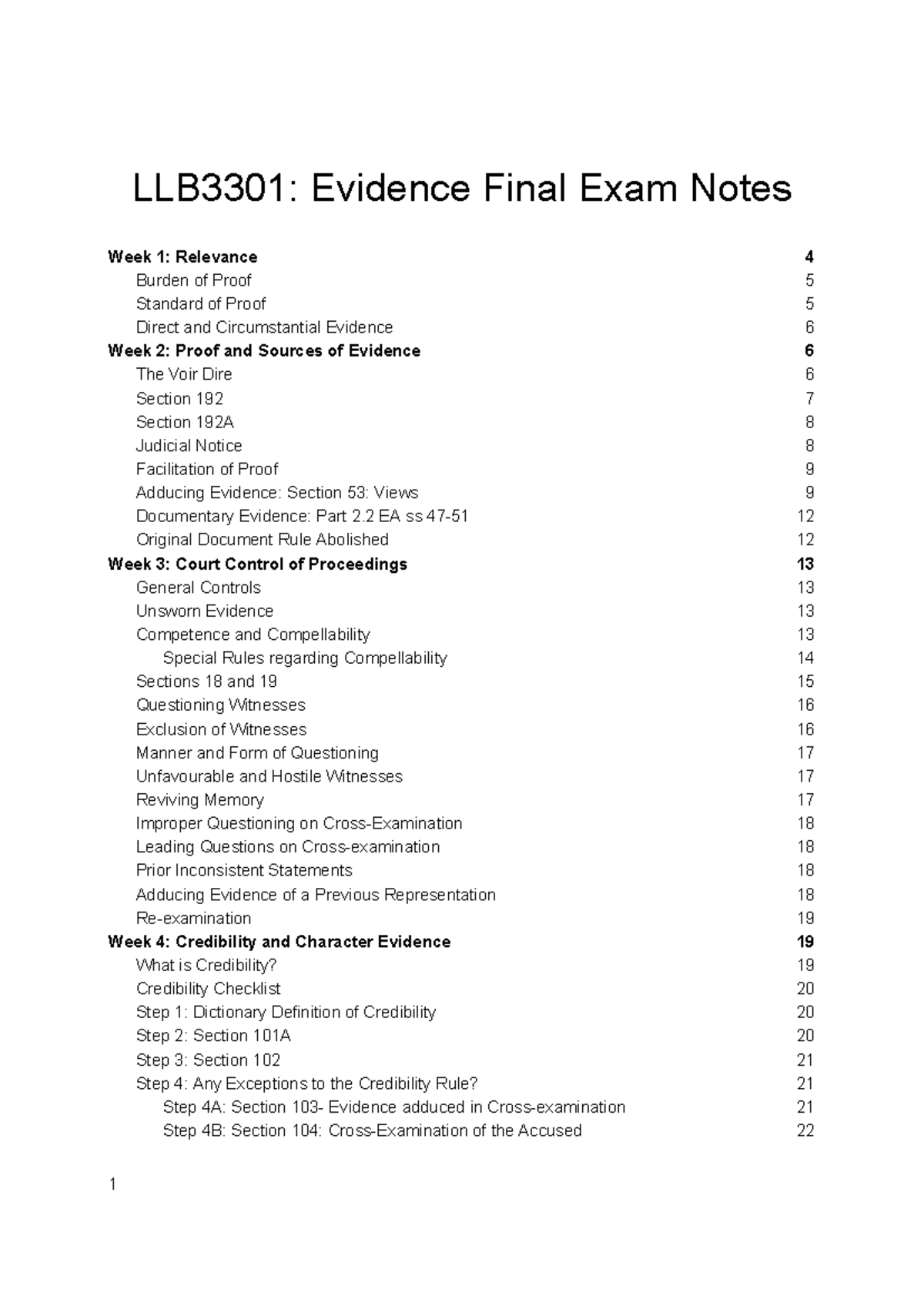 LLB3301: Evidence Final Exam Notes - Weeks 1 to 7 Overview and Key ...