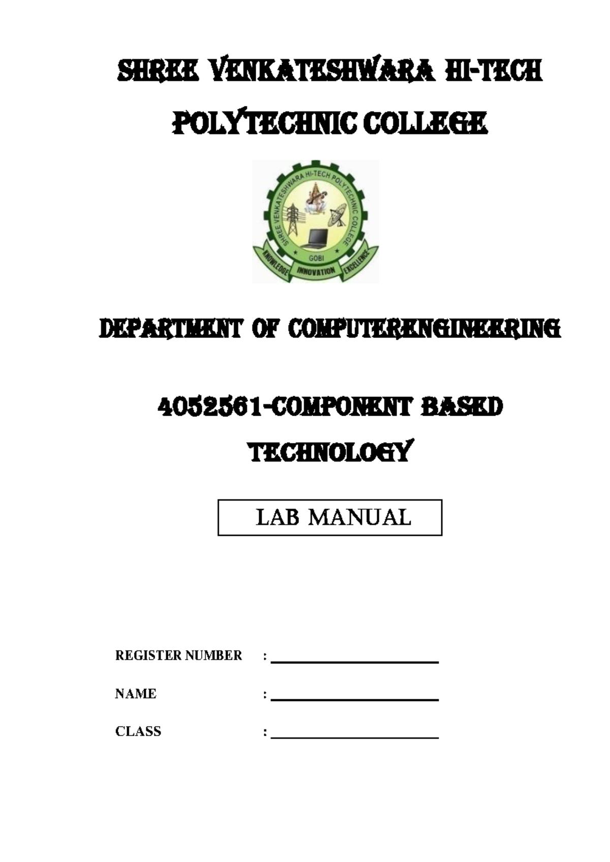 Lab Manual for CBT N-Scheme 4052561: Complete Experiments Guide - Studocu