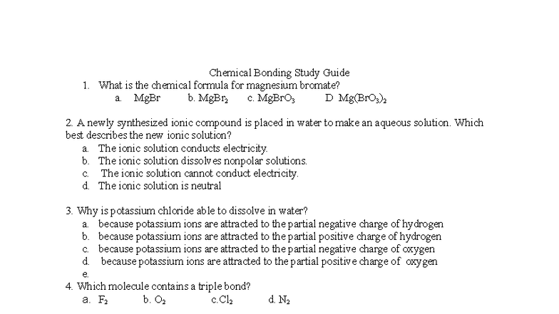 Chemical Bonding Study Guide (CHEM 101) - Studocu