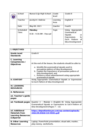 Semi-detailed Lesson Plan in Mechanics - School Honorato C. Perez, Sr ...
