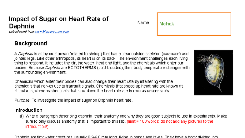 Impact of Sugar on Daphnia Heart Rate: Lab Report 7A - Studocu