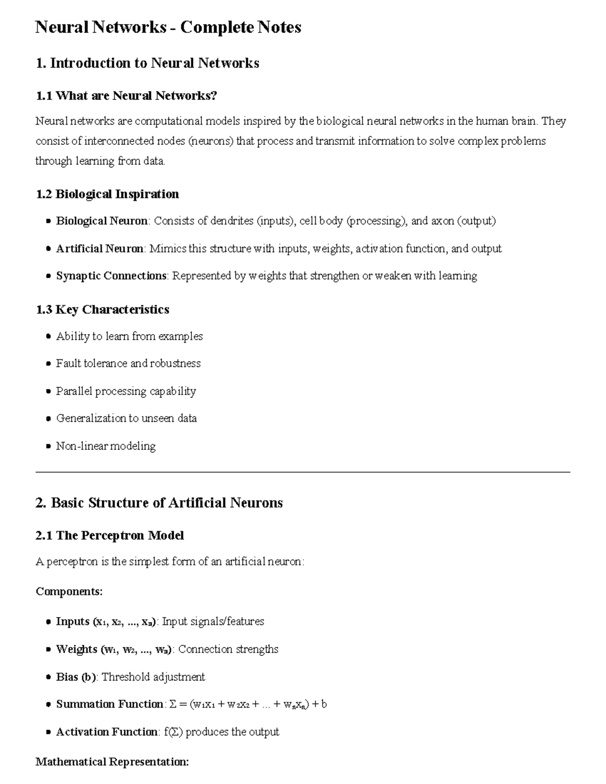 Neural Networks Complete Notes: Introduction & Key Concepts - Studocu