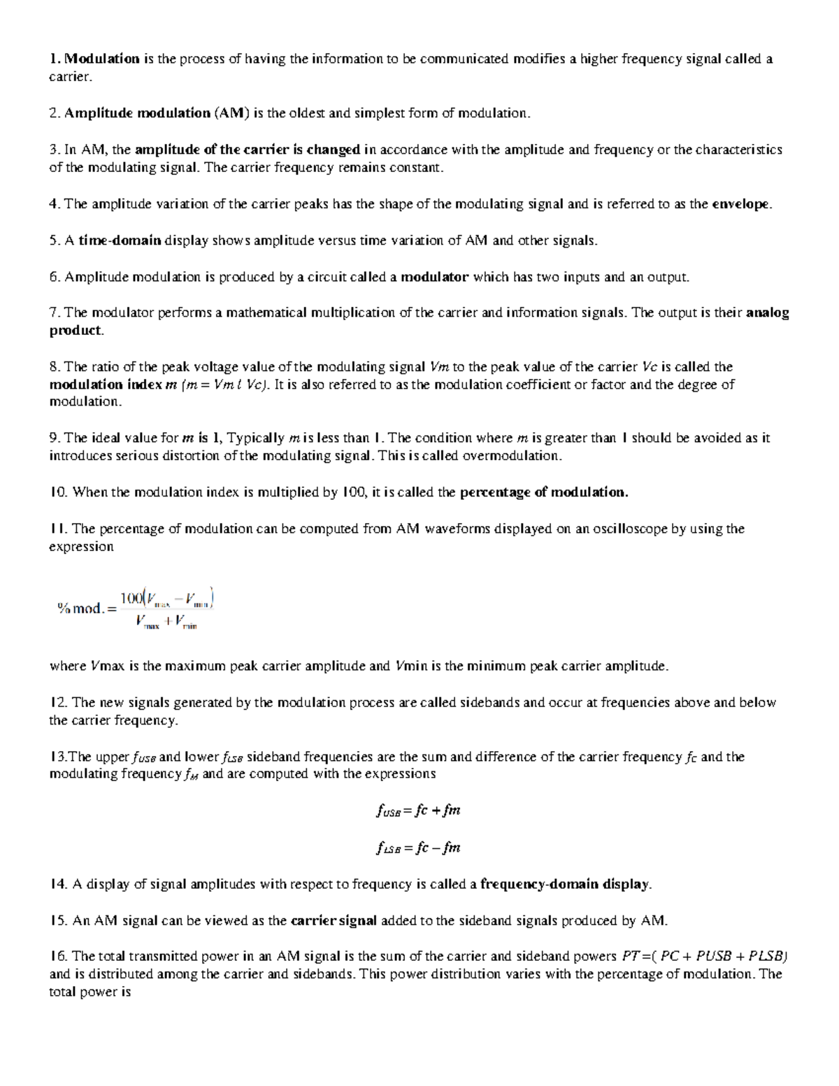 AM Modulation Notes: Understanding Amplitude Modulation Concepts - Studocu