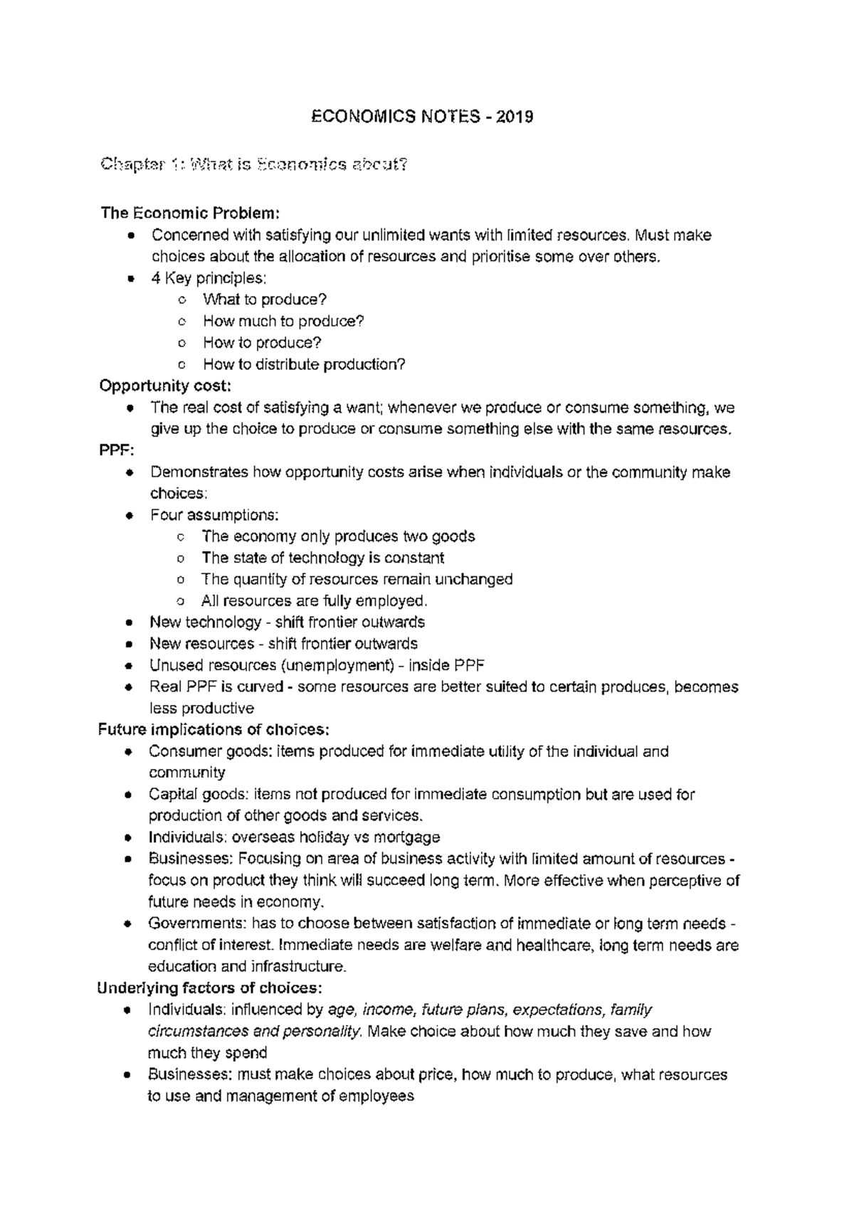ECONOMICS 101 Prelim Study Notes: Key Concepts & Principles - Studocu