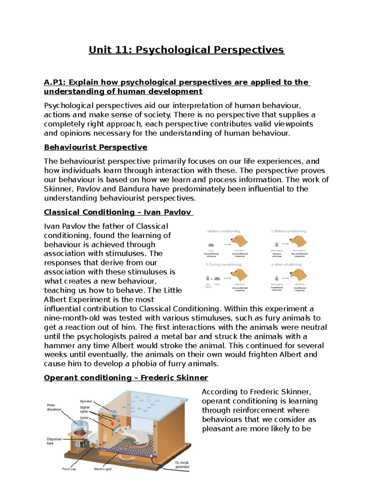 UNIT 11 - Understanding Psychological Perspectives on Human Behavior ...