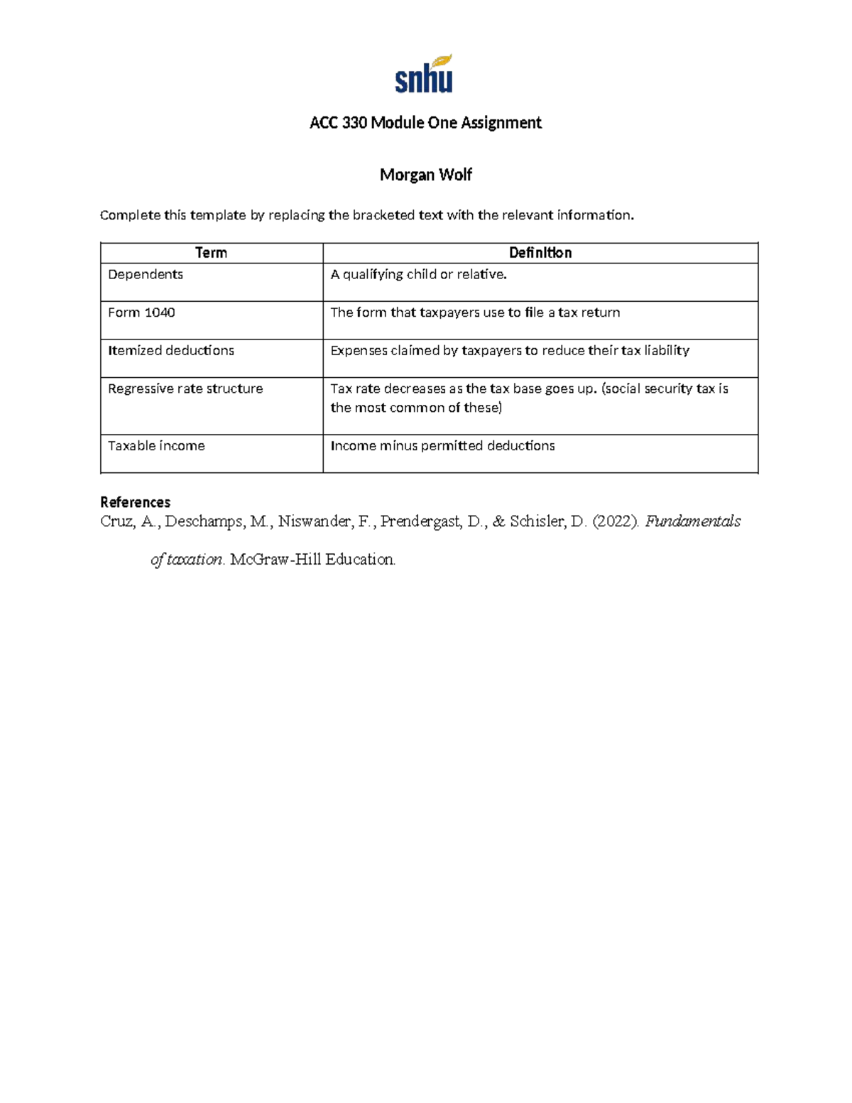 ACC 330 Module One Assignment - ACC 330 Module One Assignment Morgan ...
