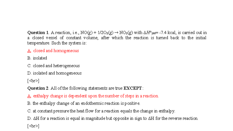 Chapter 4 Thermochemistry: Exam Questions and Answers - Studocu