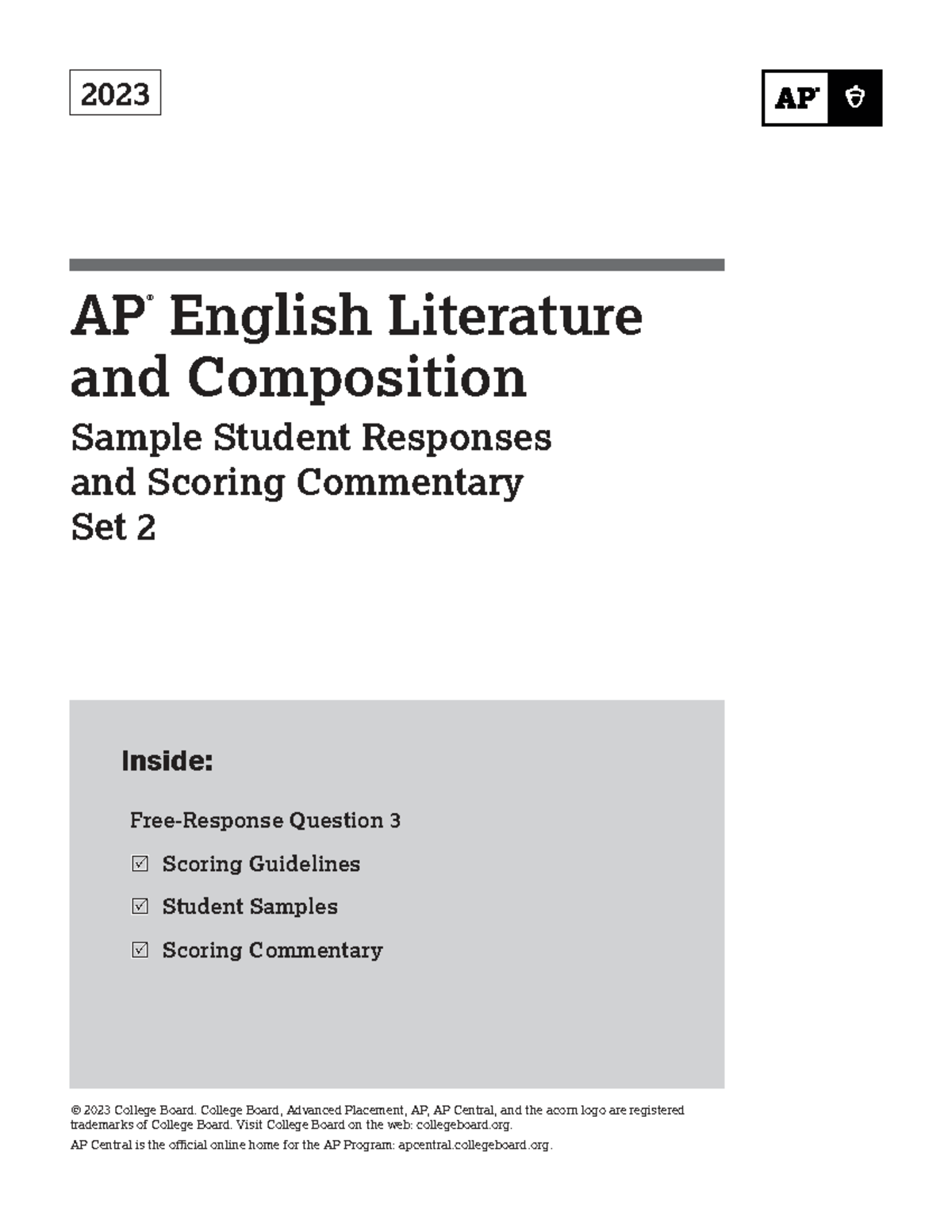 AP English Literature 2023 Sample Responses & Scoring Commentary Q3 Set ...