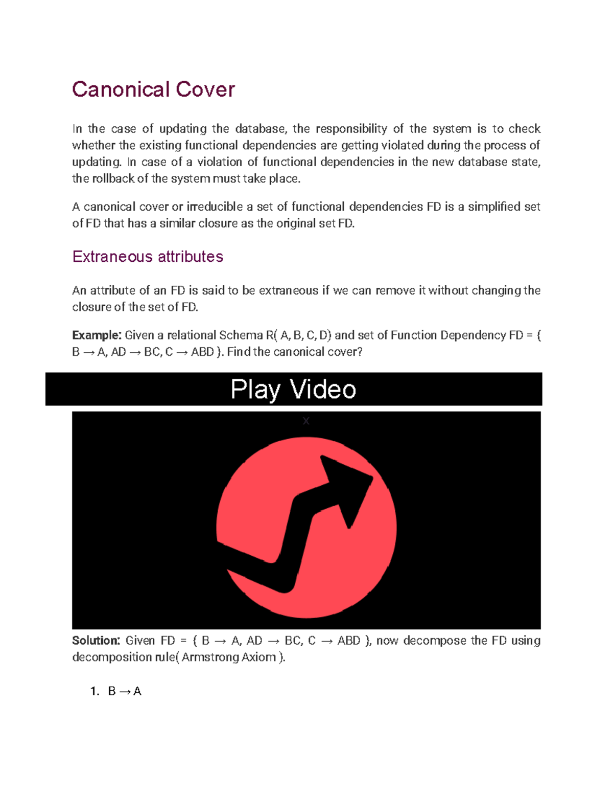 Canonical Cover - In case of a violation of functional dependencies in ...