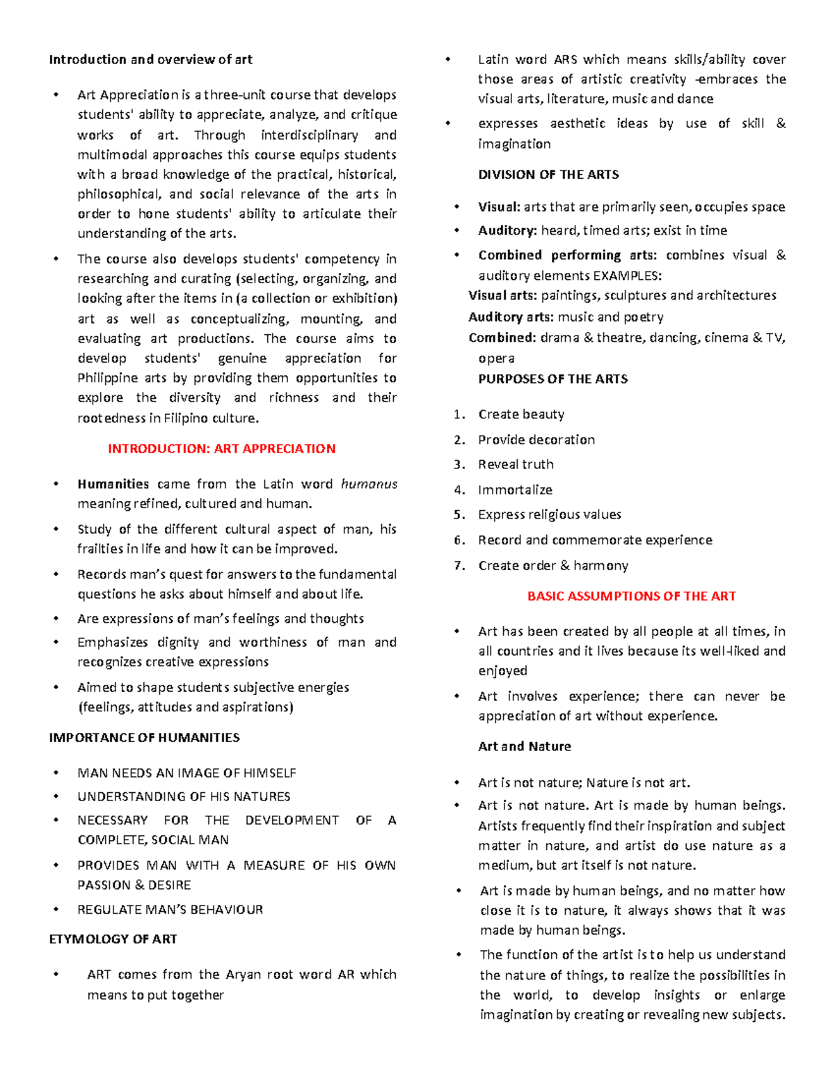 (Prelim) Art Appreciation: Understanding Arts' Impact and Values - Studocu
