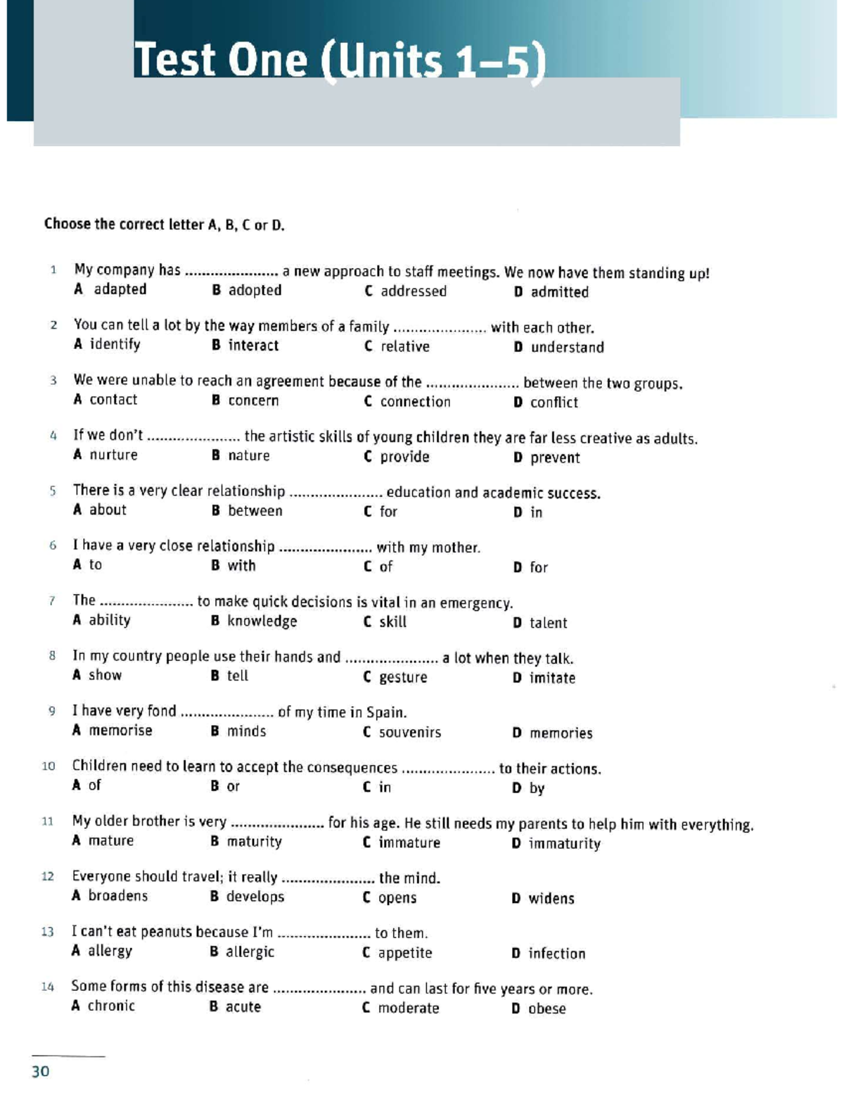 Test One (Units) - Multiple Choice Practice Questions - Studocu