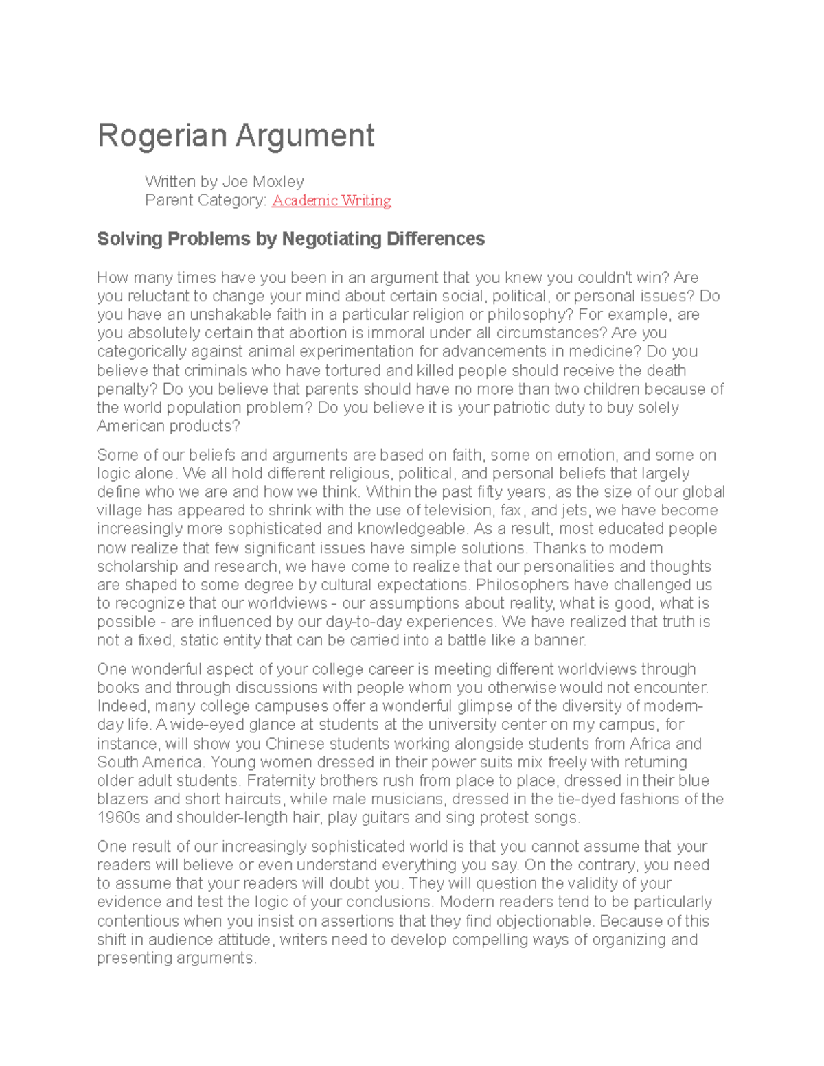 ENG1302 Rogerian Argument: Understanding Conflict Resolution Strategies ...