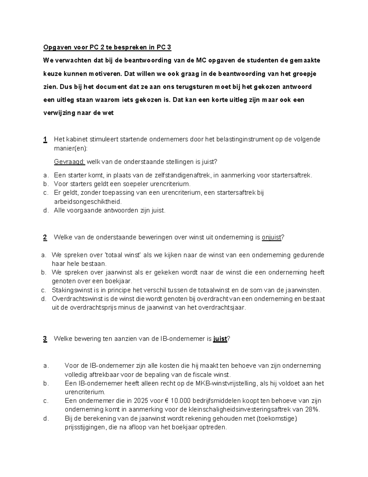 Groepsopdracht 2 - Practicum Fiscaal PC 2 en PC 3 Beantwoording MC ...