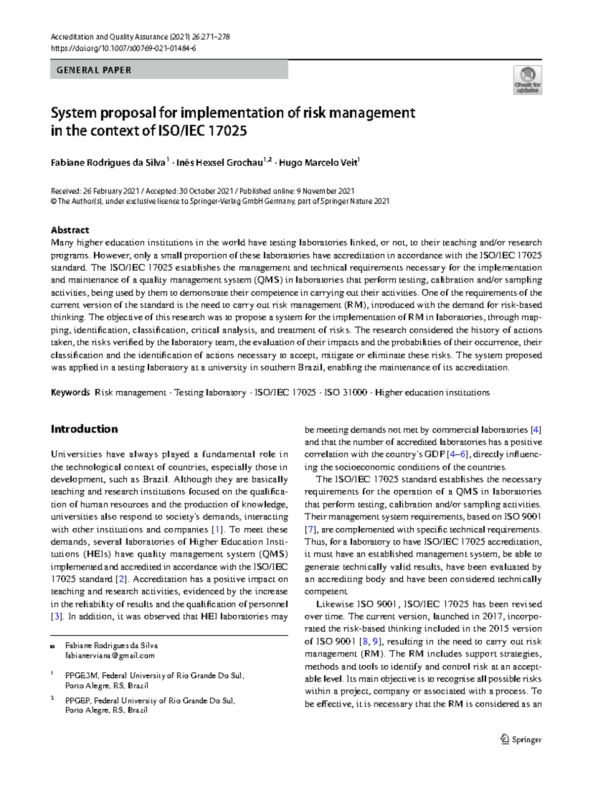 System Proposal for Risk Management Implementation in ISO 17025 - Studocu