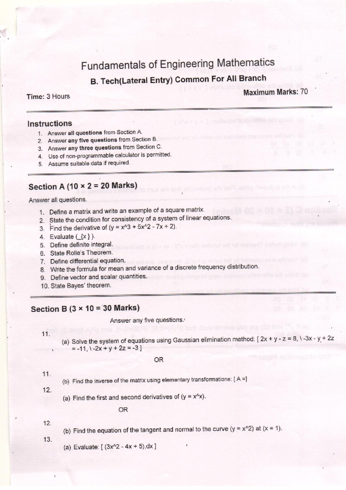 Fundamentals of Engineering Mathematics - B.Tech Lateral Entry Exam ...