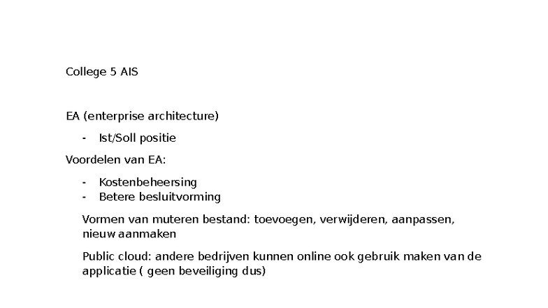 College 5 AIS - Oefenmateriaal over Enterprise Architecture en KSF ...
