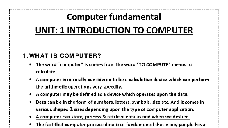 Computer Fundamentals: Unit 1 - Introduction to Computers and Input ...
